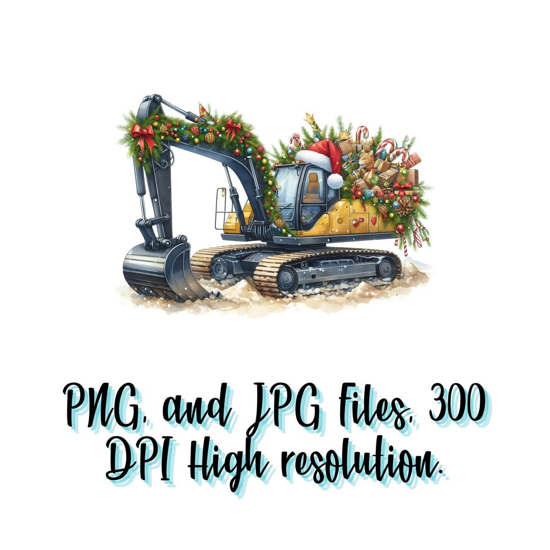 Watercolor Christmas Excavator PNG Instant Digital Download ...