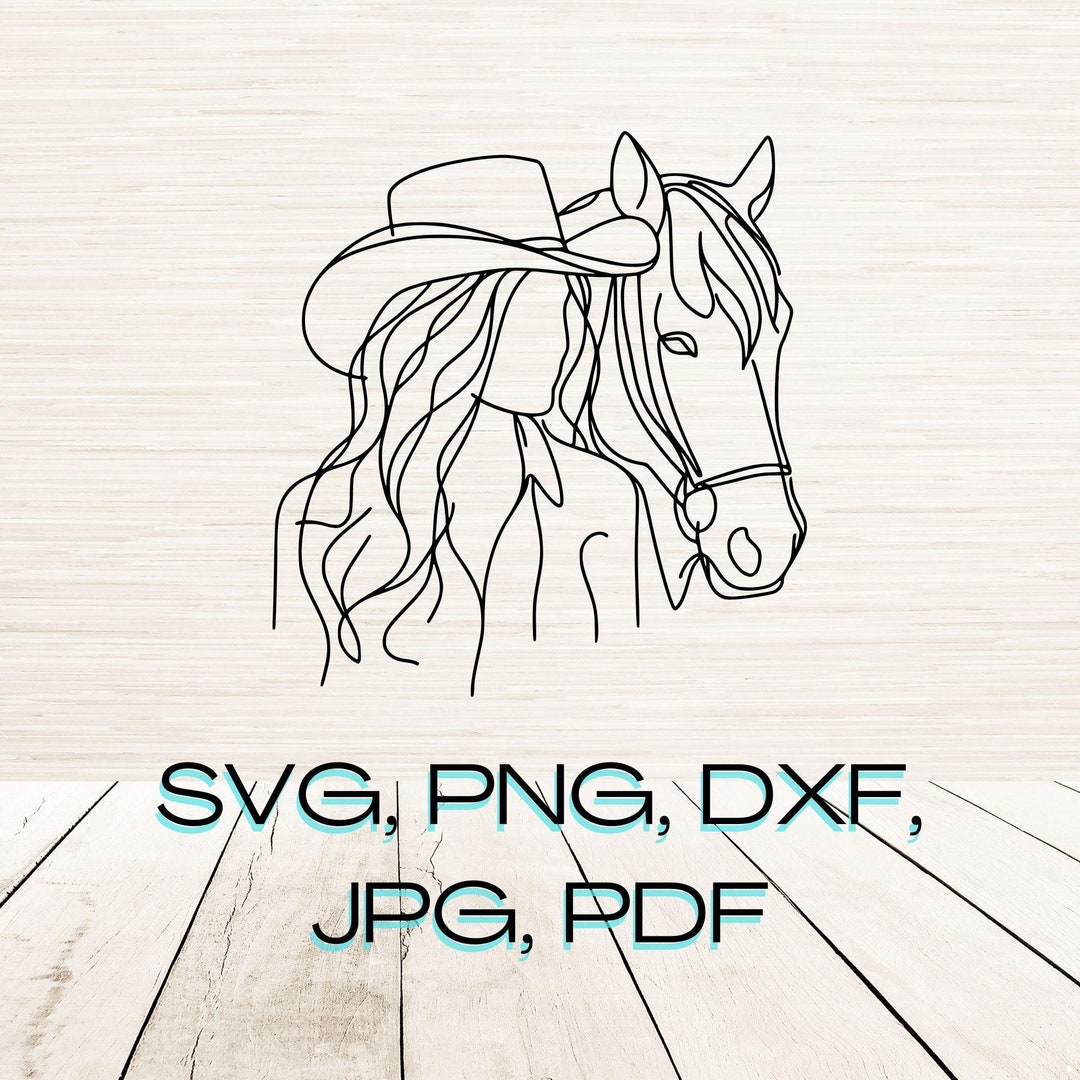 Dessin au trait femme et cheval Svg Dxf Jpg Png Téléchargement ...