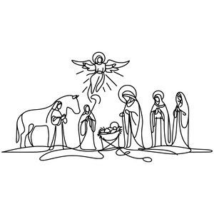 Christmas Line Art Nativity Scene Svg Png Instant Digital Download ...