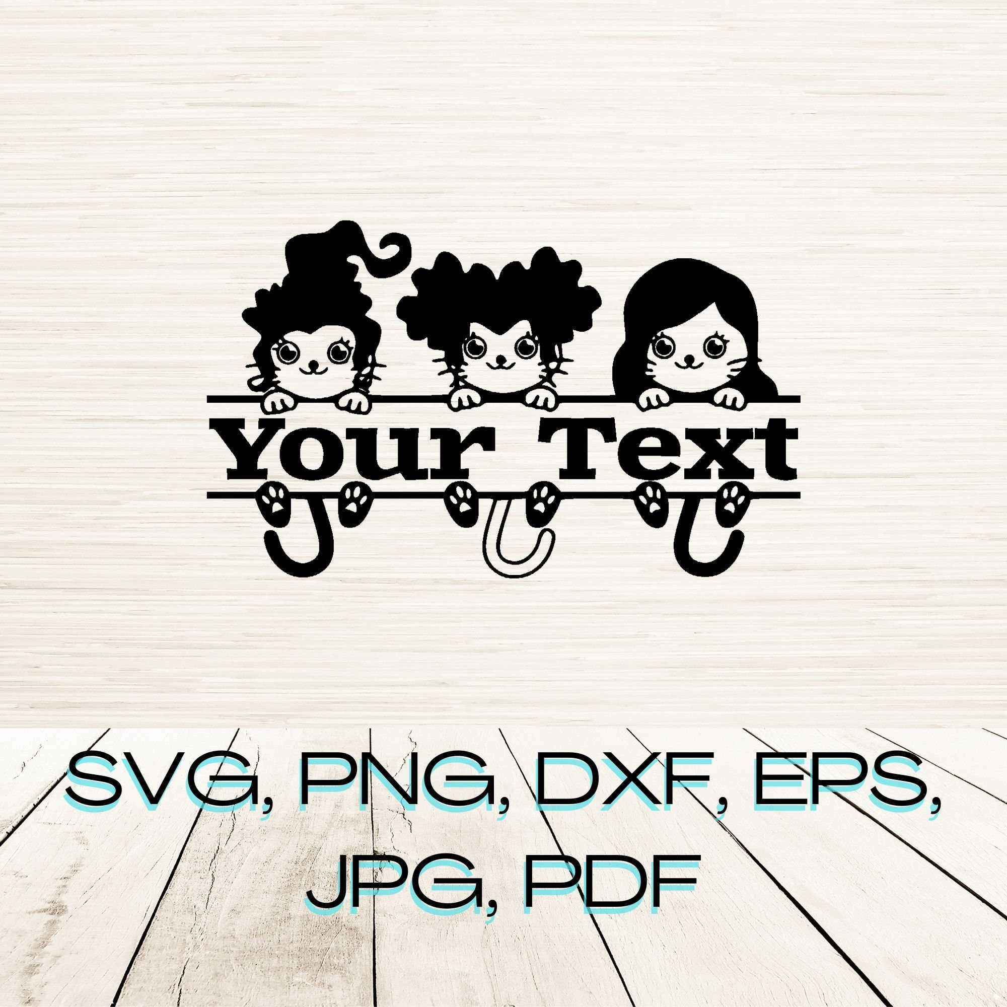 Split Monogram Cartoon Cats Art Svg Dxf Png Eps Instant - Etsy