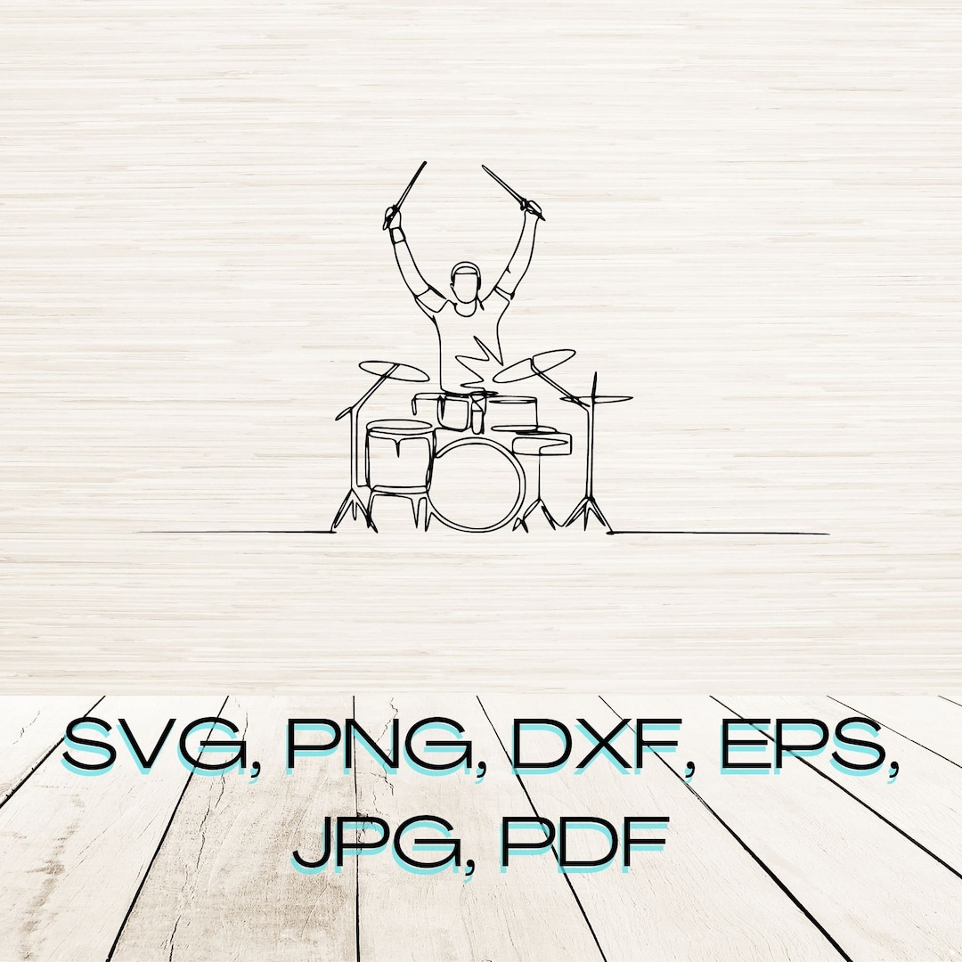 Minimalist Drummer Line Art Svg Dxf Png Eps Pdf Jpg Instant Digital ...