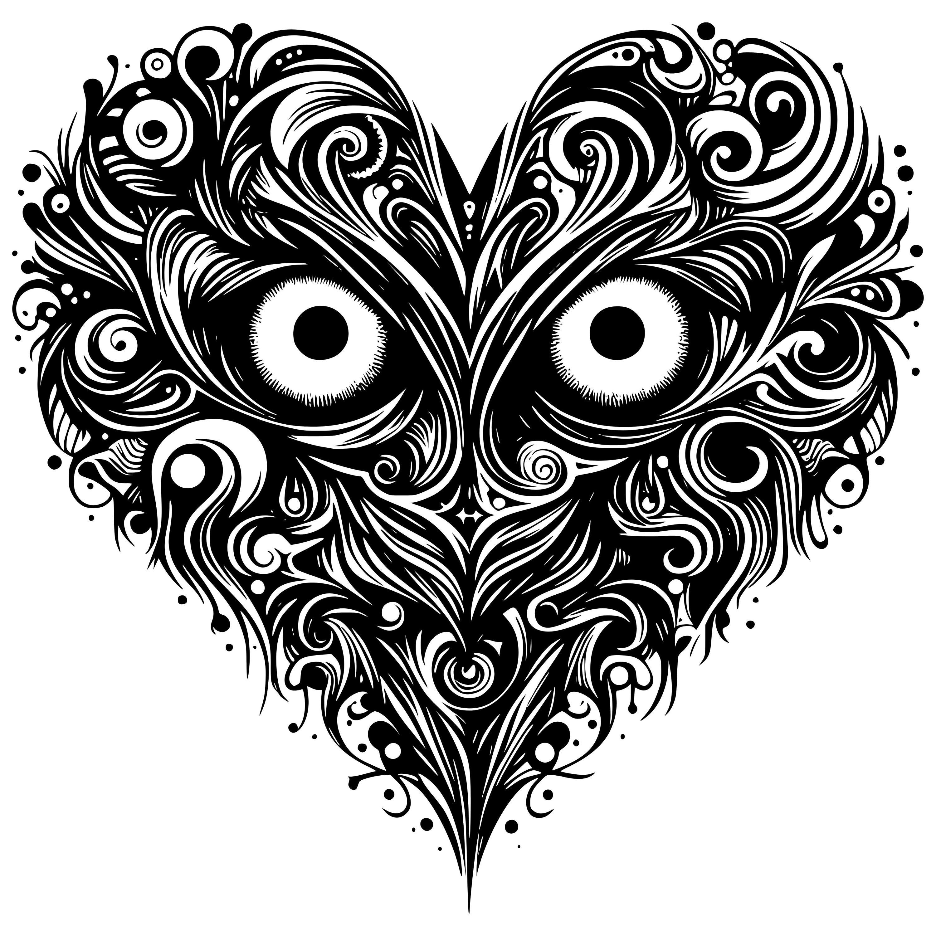 Crazy Heart Design Svg Png Instant Digital Download, Silhouette Clipart ...