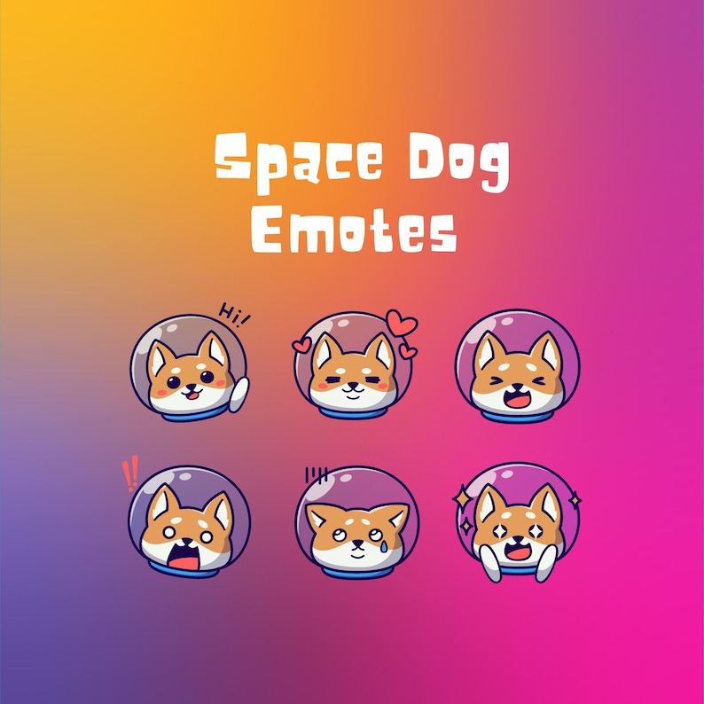 Space Dog Emotes Twitch Discord Streaming Youtube Cute Emoji Emote Pack ...