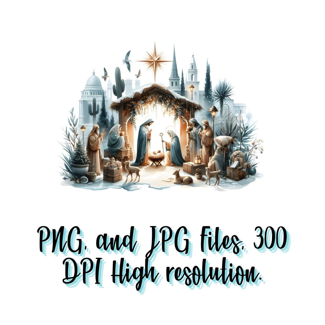 Watercolor Christmas Nativity Scene PNG Clipart Instant Digital ...