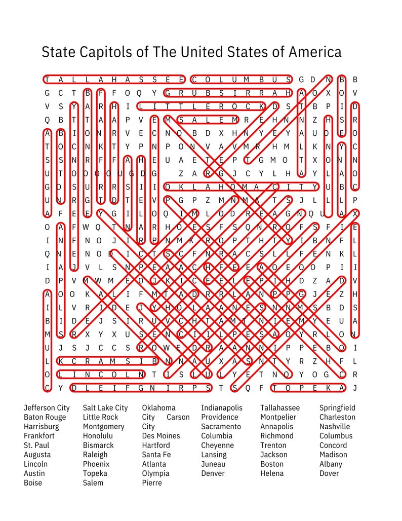 Kids US State Capitol Word Search PDF Instant Digital Download ...