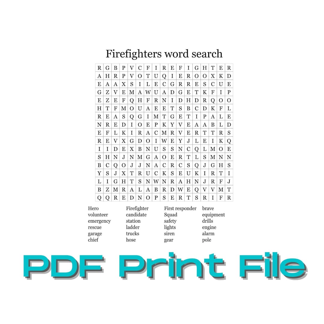 Kid's Firefighter's Word Search PDF Instant Digital Download ...