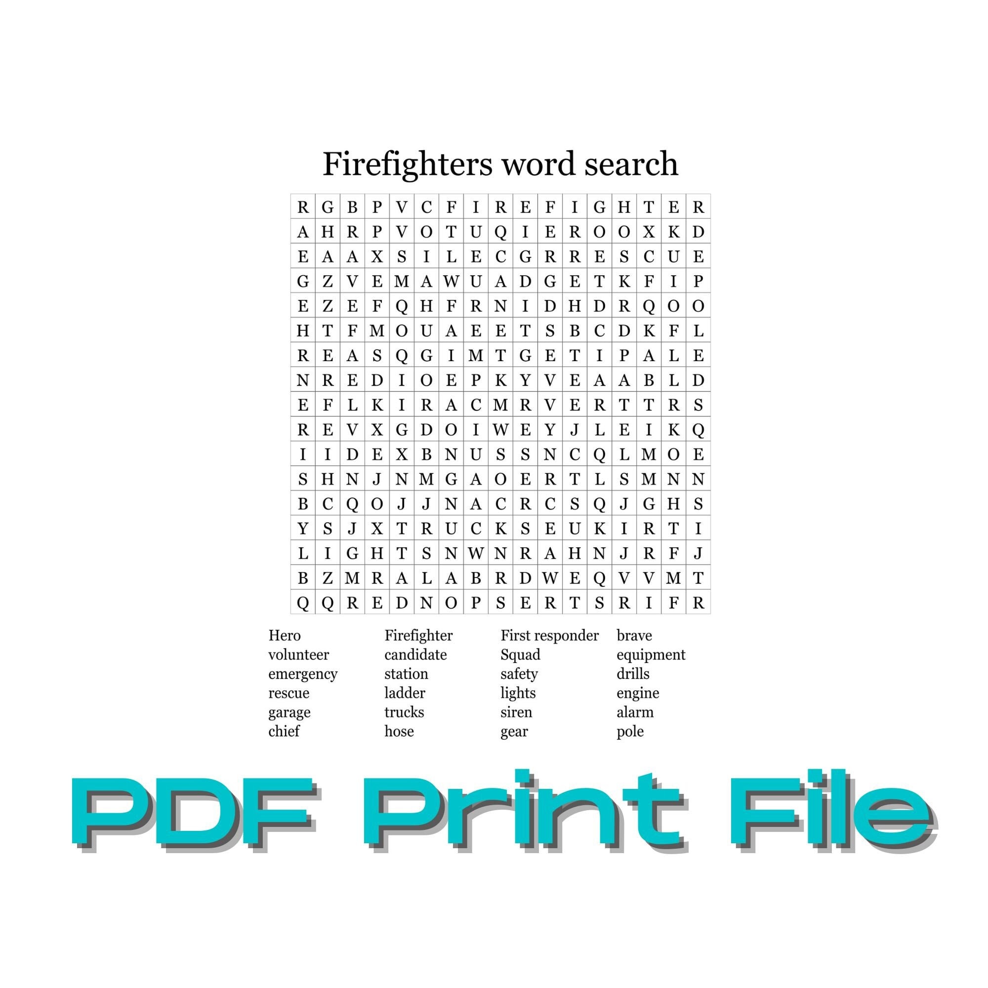 Kid's Firefighter's Word Search PDF Instant Digital Download Printable ...