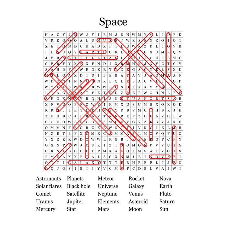 Kid's Space Word Search PDF Instant Digital Download | Printable ...