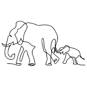 Minimalist Elephants Line Art Svg Dxf Png Eps Pdf Jpg Instant Digital ...