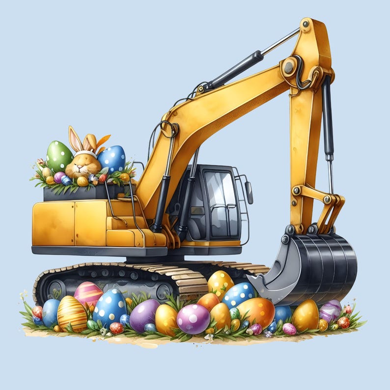 Watercolor Easter Excavator PNG JPG Instant Digital Download ...