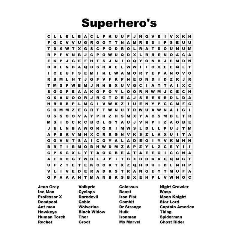 Kid's Superheros Word Search PDF Instant Digital Download | Printable ...