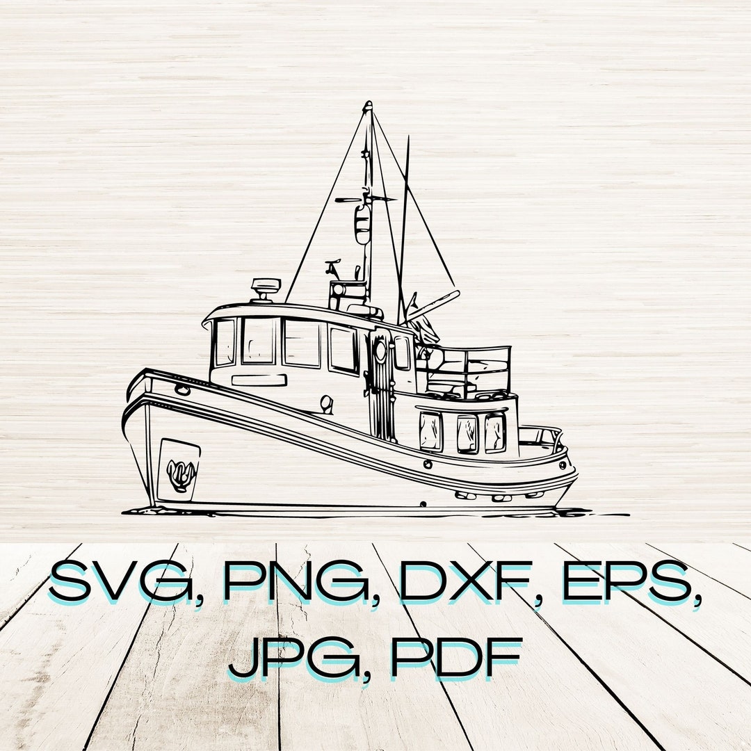 Tug Boat Svg Dxf Eps Png Jpg Instant Digital Download | Clipart Outline ...