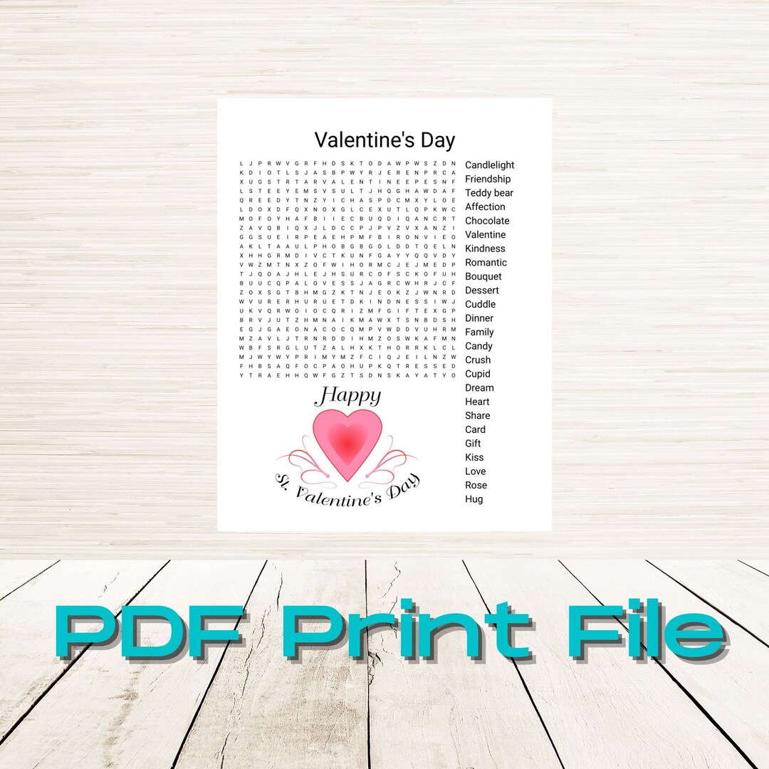 Valentine's Day Word Search Printable Download PDF Instant Digital ...