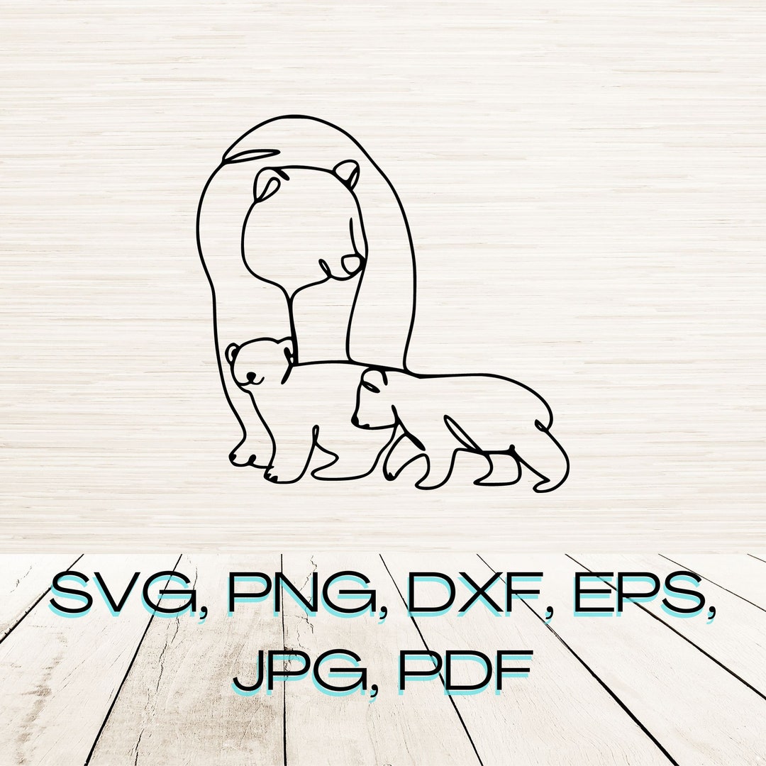 Line Art Mama Bear and Cubs Svg Dxf Eps Png Instant Digital Download ...
