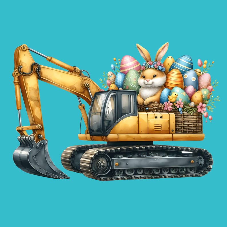 Watercolor Easter Excavator PNG JPG Instant Digital Download ...