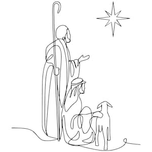 Christmas Line Art Nativity Scene Svg Png Instant Digital Download ...