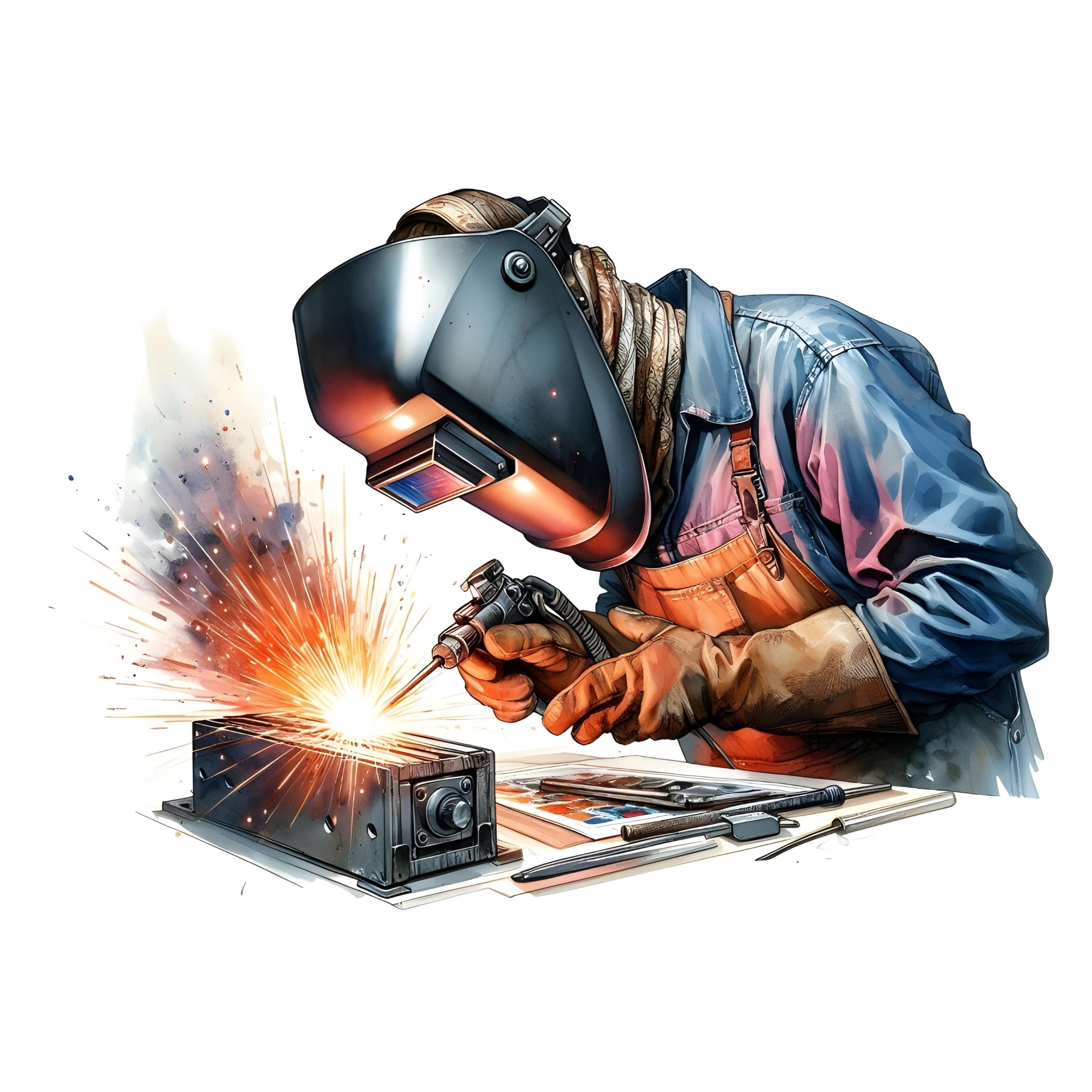 Watercolor Welder Scene PNG JPG Instant Digital Download, Construction ...