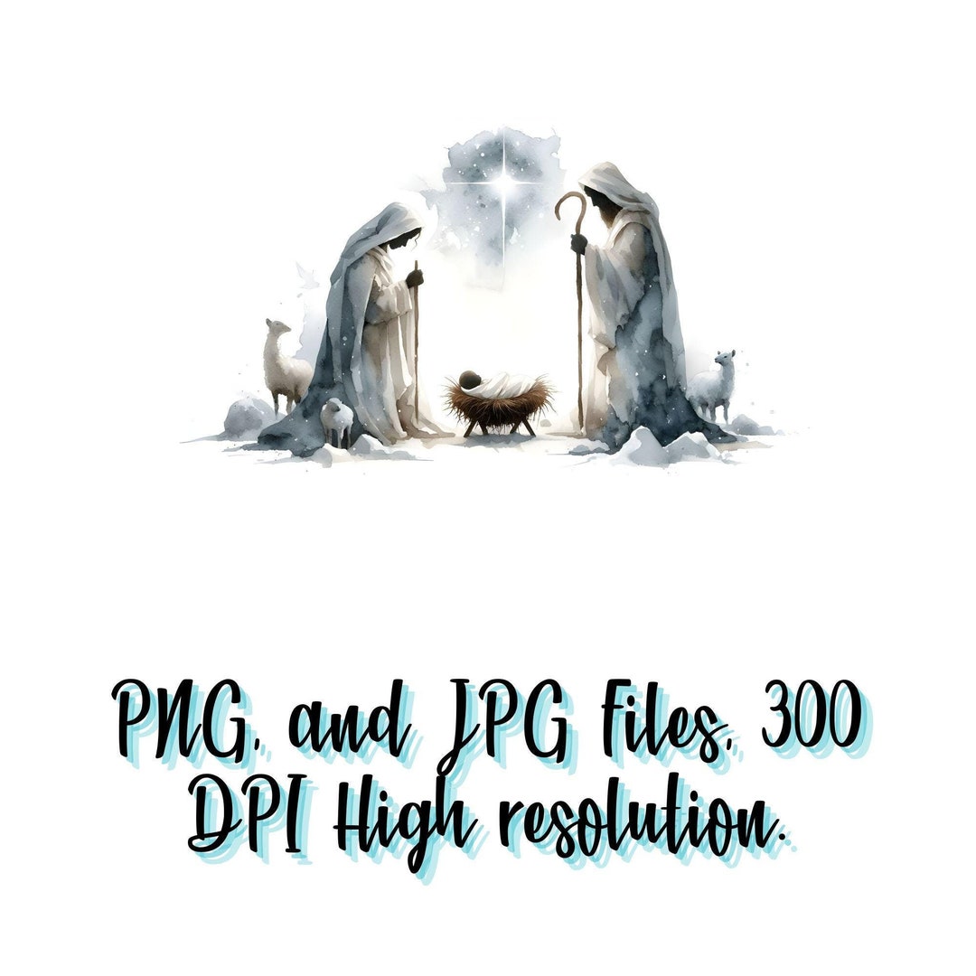 Watercolor Christmas Nativity Scene PNG Clipart Instant Digital ...