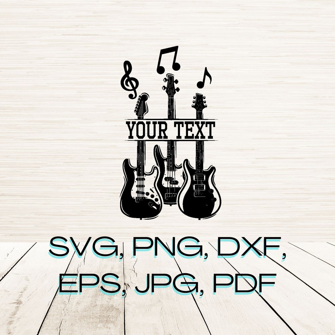 Split Monogram Guitar and Music Notes Svg Dxf Png Instant Digital ...