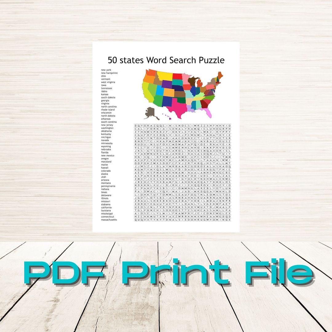 Kids 50 US States Word Search PDF Instant Digital Download | Printable ...