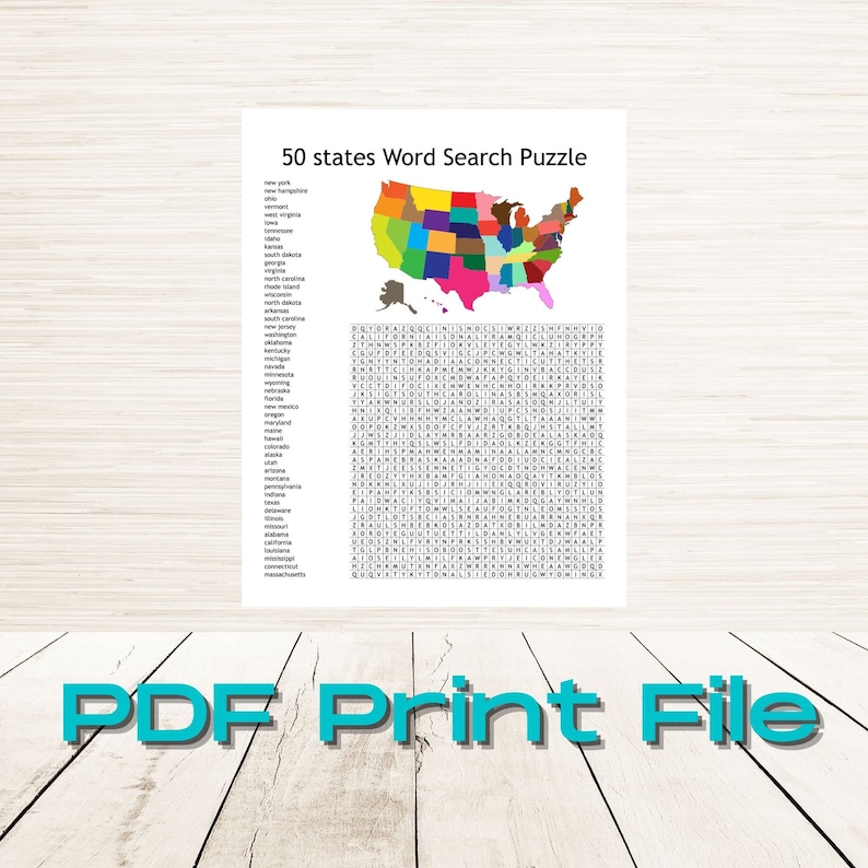 Kids 50 US States Word Search PDF Instant Digital Download Printable ...
