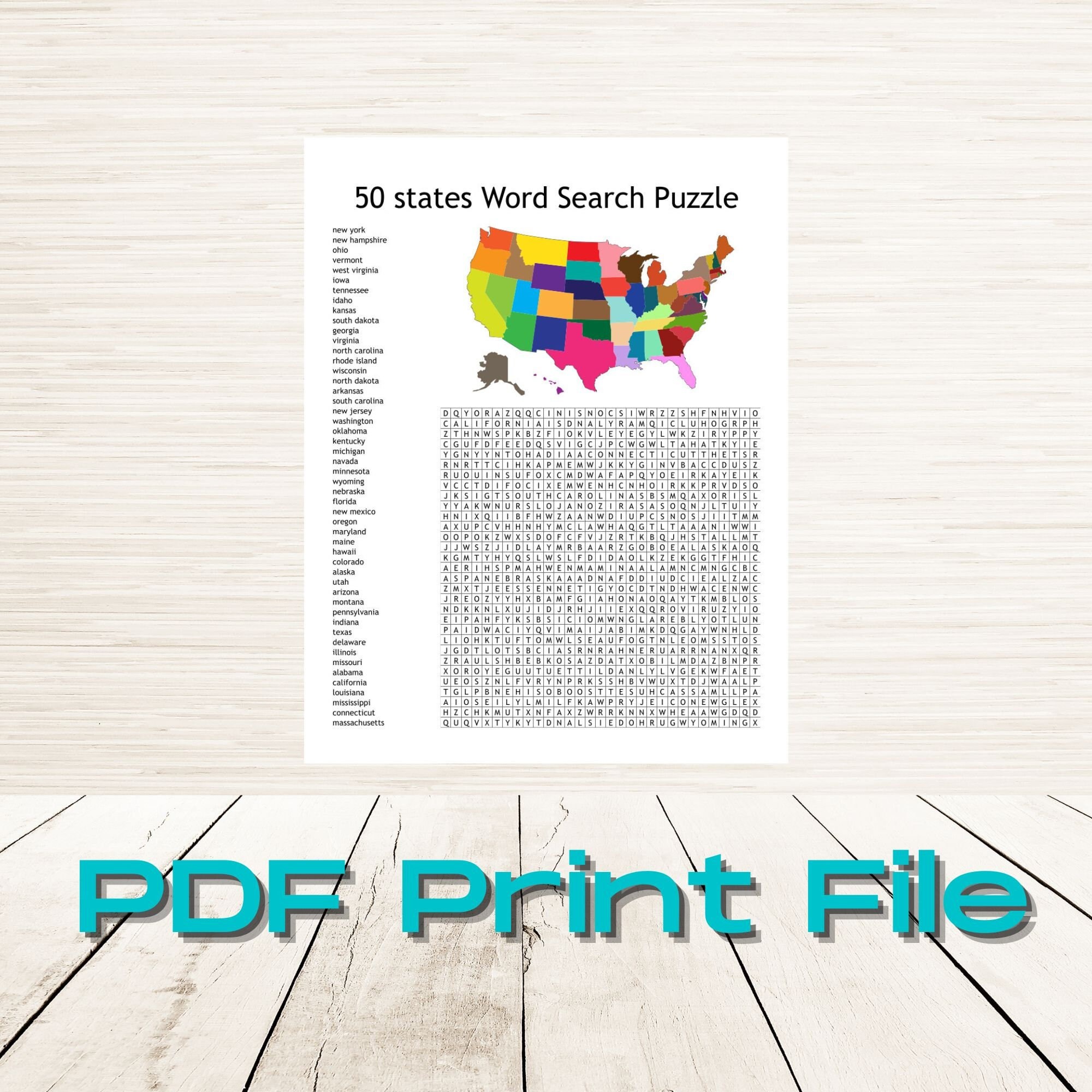 Kids 50 US States Word Search PDF Instant Digital Download Printable ...