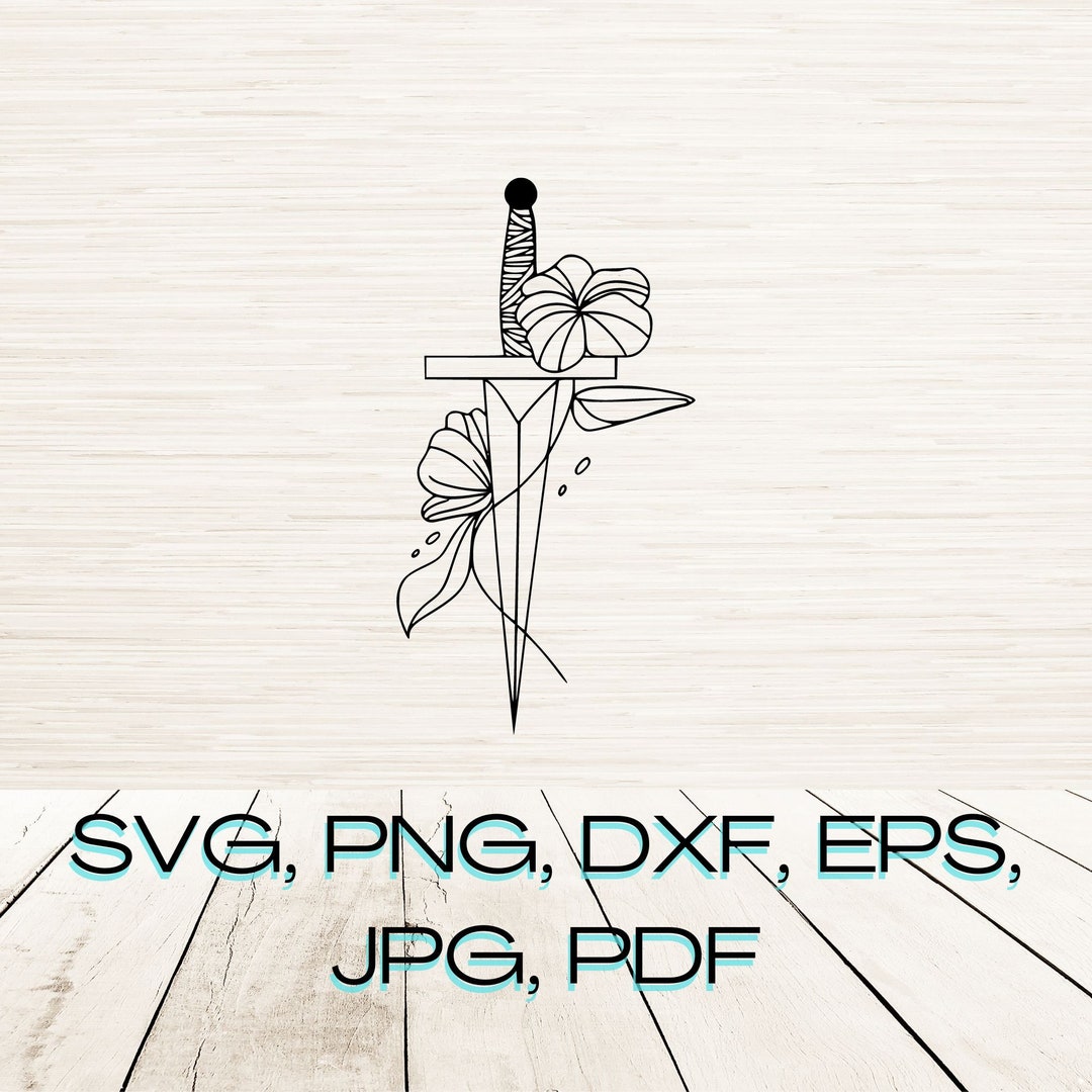 Line Art Floral Dagger Svg Dxf Eps Jpg Png Pdf Instant Digital Download ...