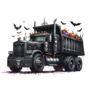 Watercolor Gothic Halloween Dump Truck PNG JPG, Digital Download ...