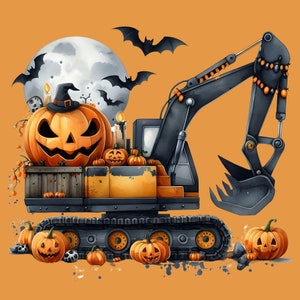 Watercolor Halloween Excavator PNG JPG Instant Digital Download ...