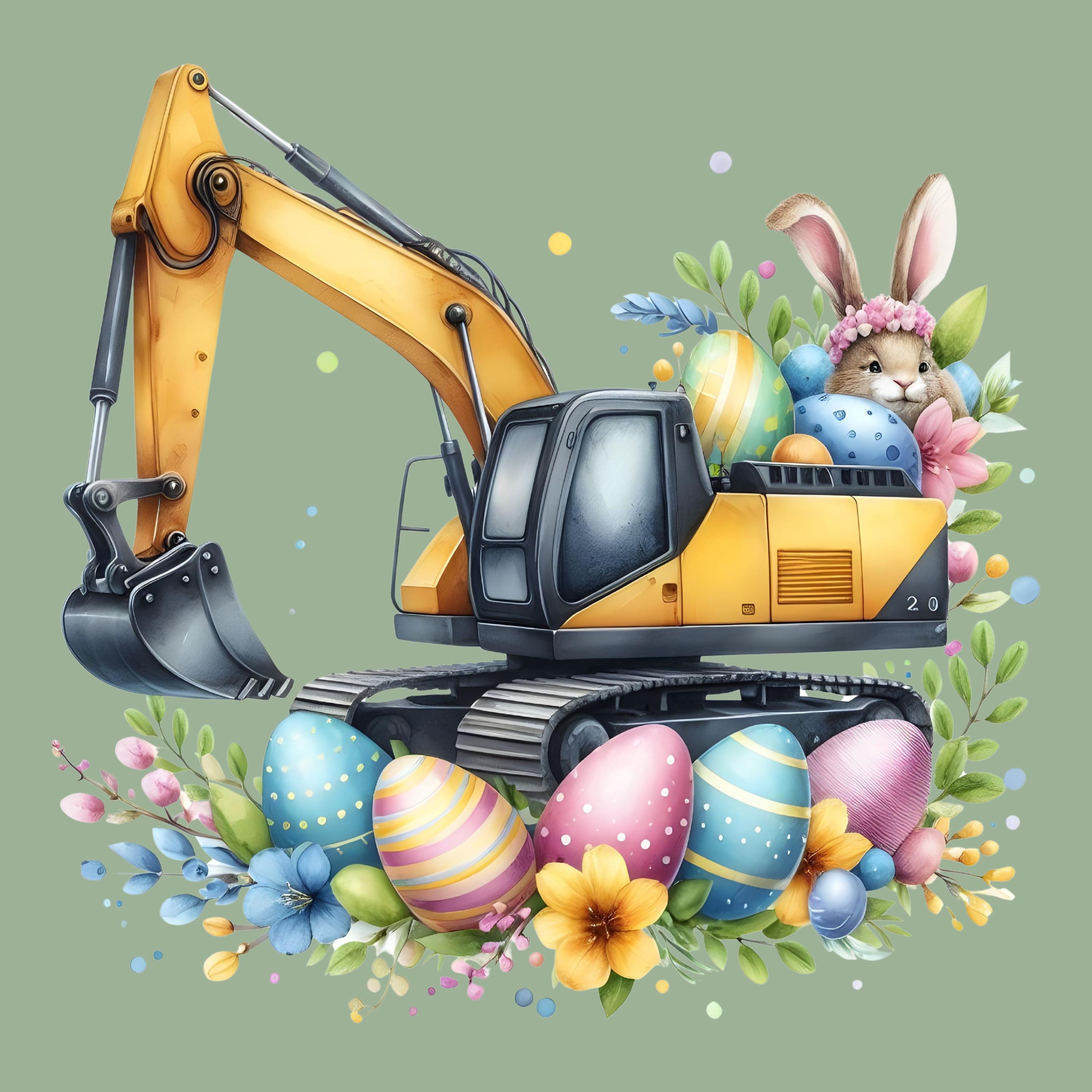 Watercolor Easter Excavator PNG JPG Instant Digital Download ...