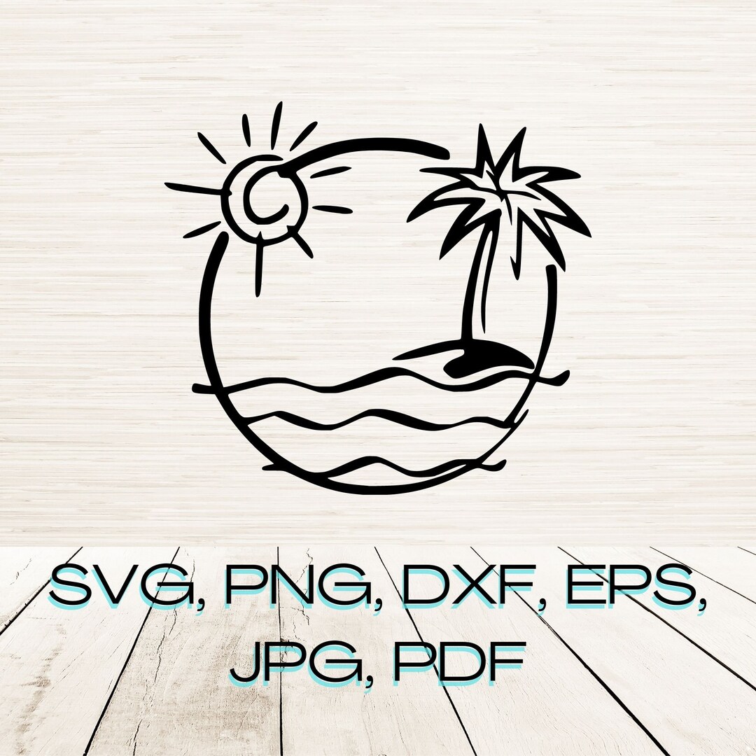 Beach Palm Trees Scene, Png, Svg, Pdf, Eps, Dxf, Vector File, Jpg ...