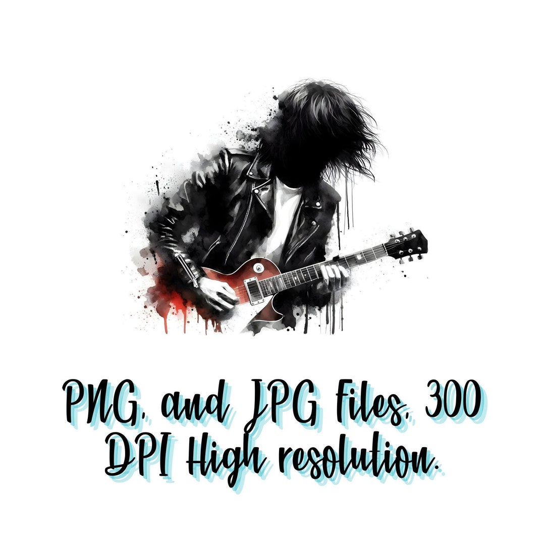 Watercolor Rocker Playing Guitar Clipart PNG Jpg,digital Download ...