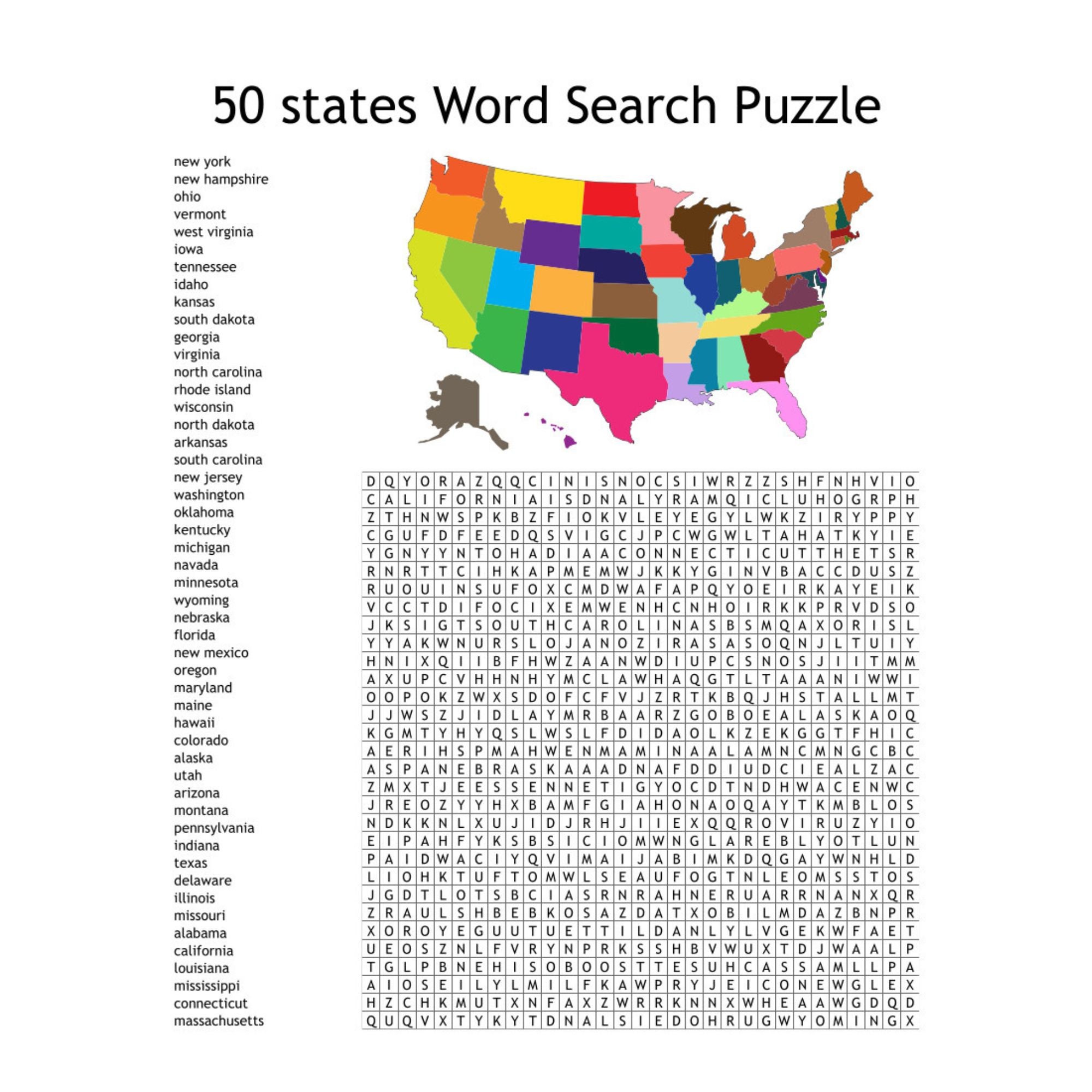 Kids 50 US States Word Search PDF Instant Digital Download Printable ...