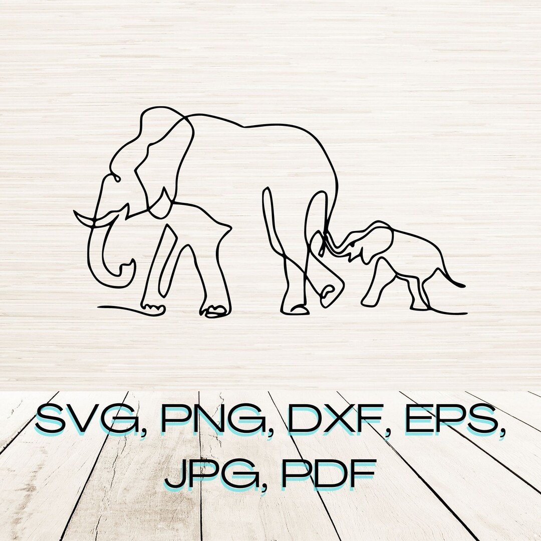 Minimalist Elephants Line Art Svg Dxf Png Eps Pdf Jpg Instant Digital ...