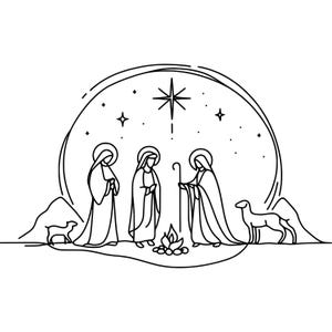 Christmas Line Art Nativity Scene Svg Png Instant Digital Download ...