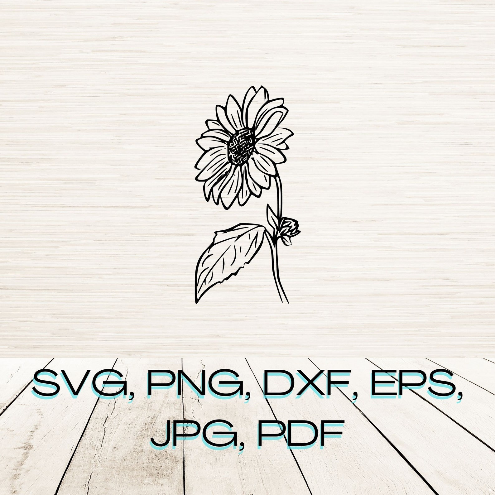 Sunflower With Stem Outline Sunflower With Stem Digital - Etsy