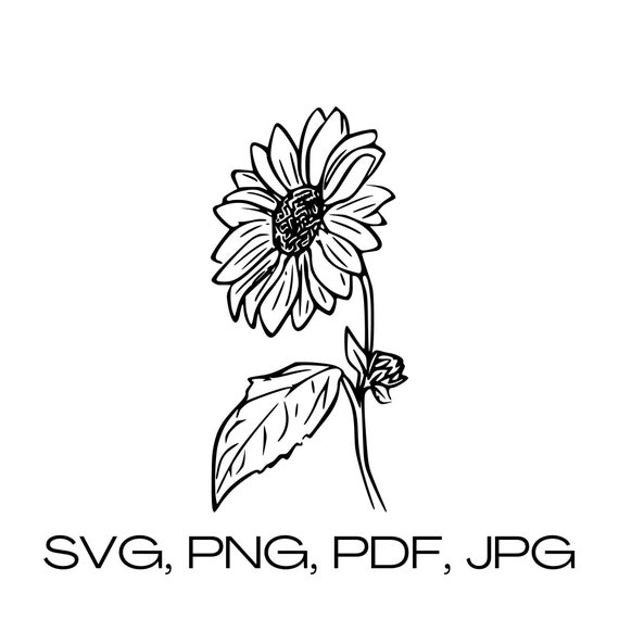 Sunflower With Stem Outline Sunflower With Stem Digital - Etsy