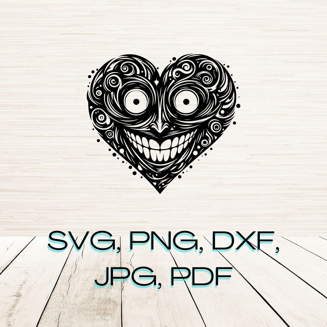 Crazy Heart Design Svg Png Instant Digital Download, Silhouette Clipart ...