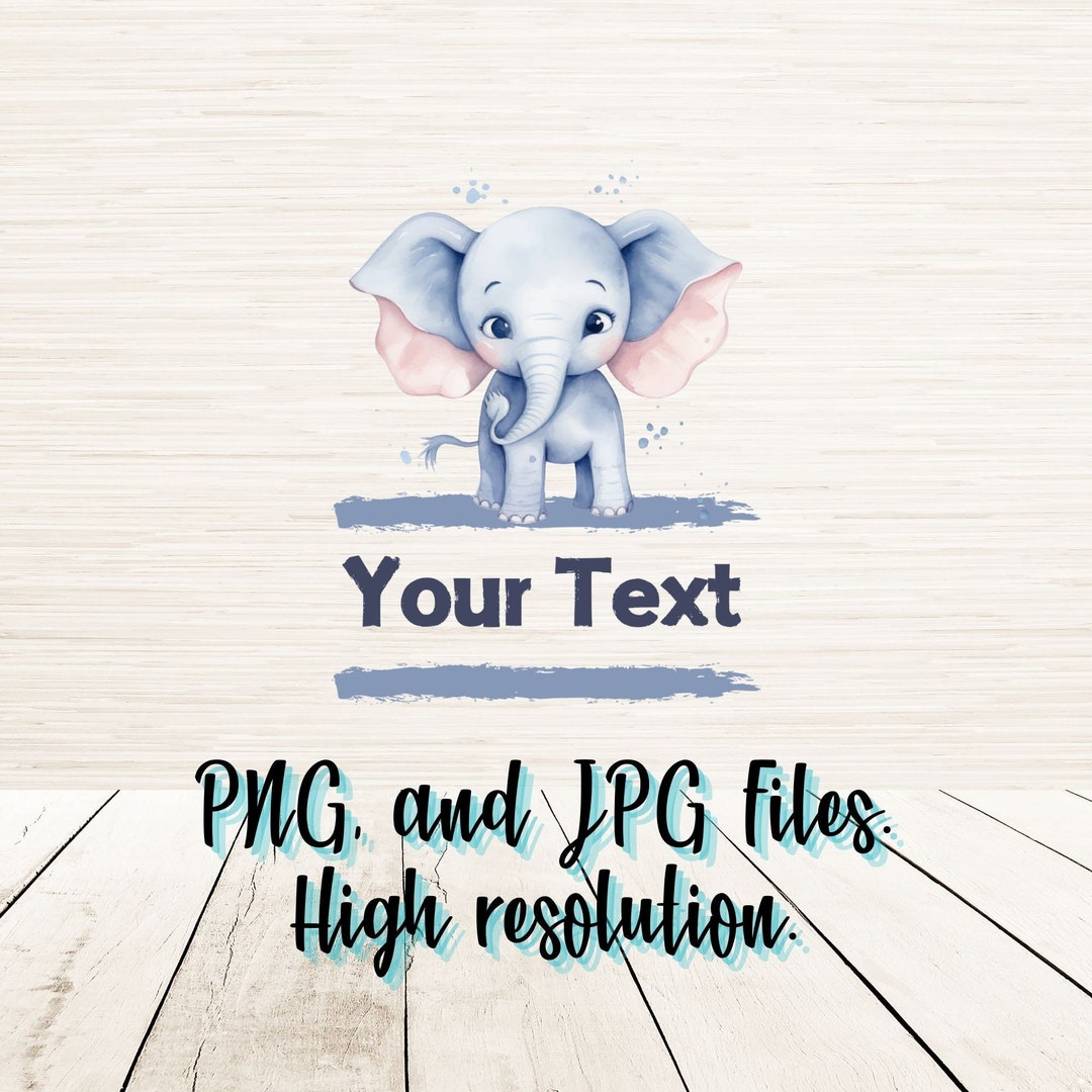 Split Monogram Cute Baby Elephant PNG JPG Instant Digital Download ...