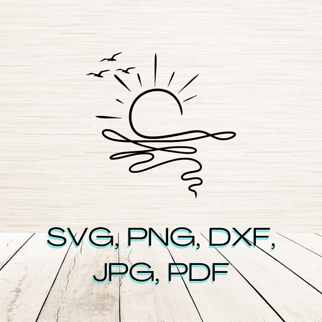 Minimalist Sunset and Seagull Line Art Svg Dxf Png Instant Digital ...