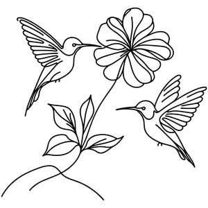 Minimalist Hummingbird and Flower Line Art Svg Dxf Png Instant Digital ...