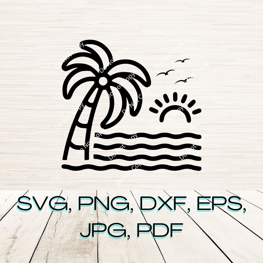 Palm Tree Beach Scene Svg Dxf Png Instant Digital Download | Vector ...