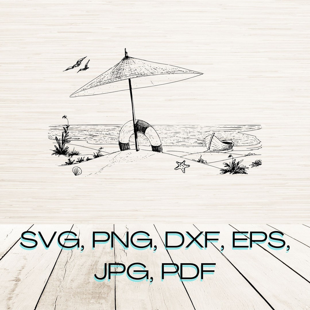 Beach Scene Svg Dxf Png Jpg Instant Digital Download | Outline Clipart ...