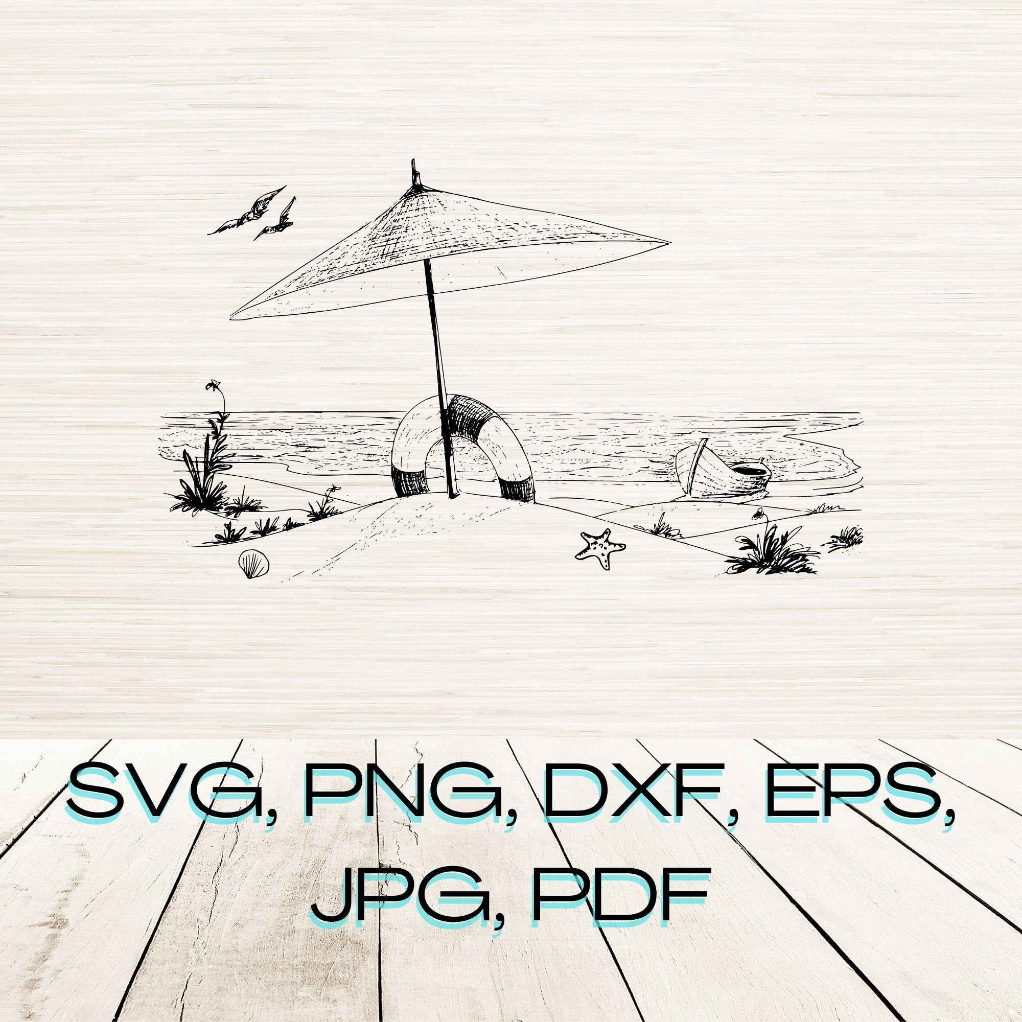 Beach Scene Svg Dxf Png Jpg Instant Digital Download | Outline Clipart ...