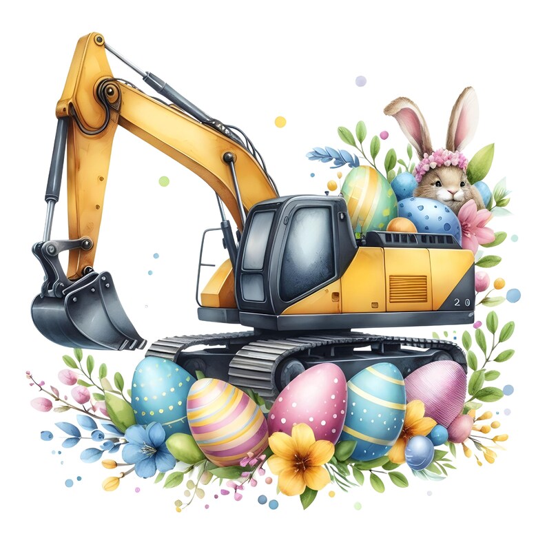 Watercolor Easter Excavator PNG JPG Instant Digital Download ...