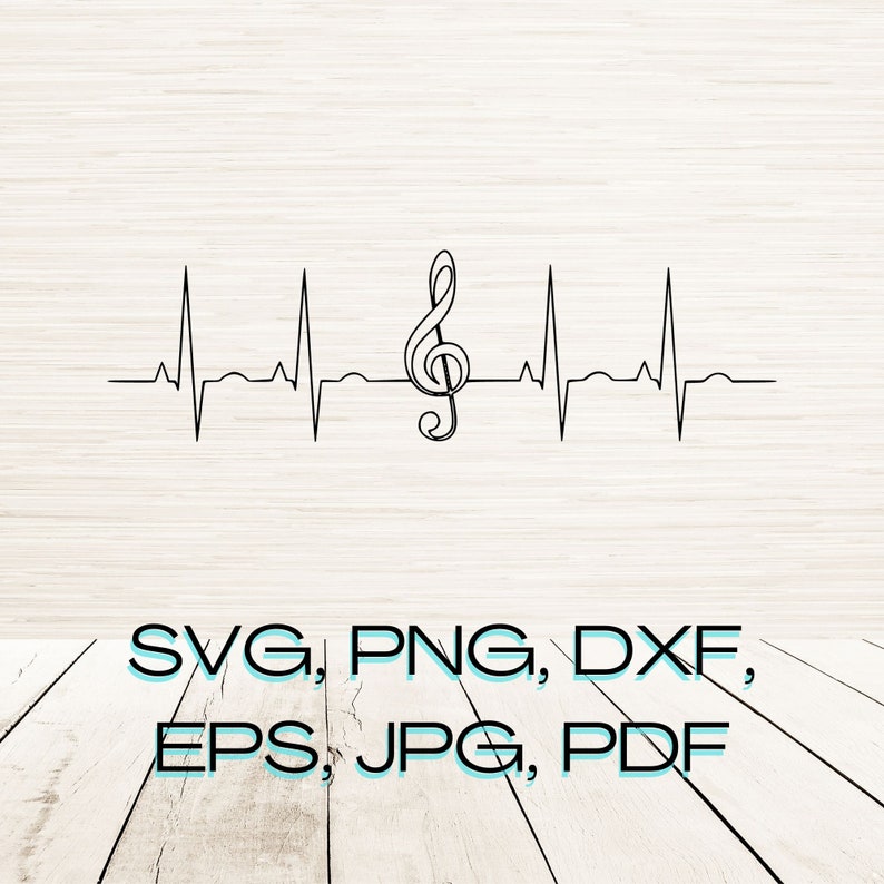 Minimalist Music Note Heartbeat Line Art Svg Png Instant Digital ...