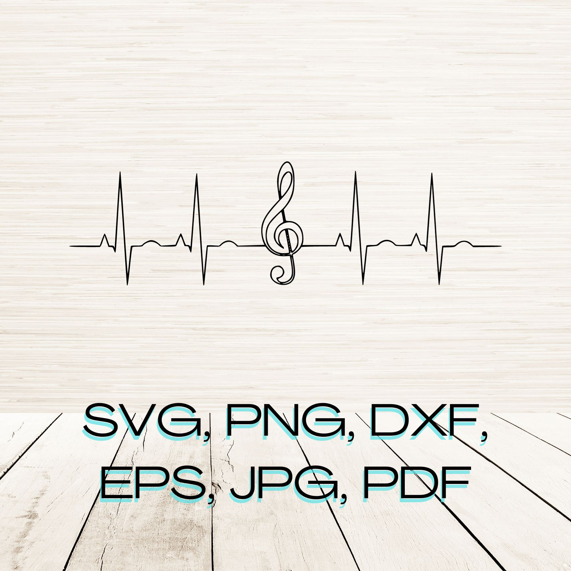 Minimalist Music Note Heartbeat Line Art Svg Png Instant Digital ...