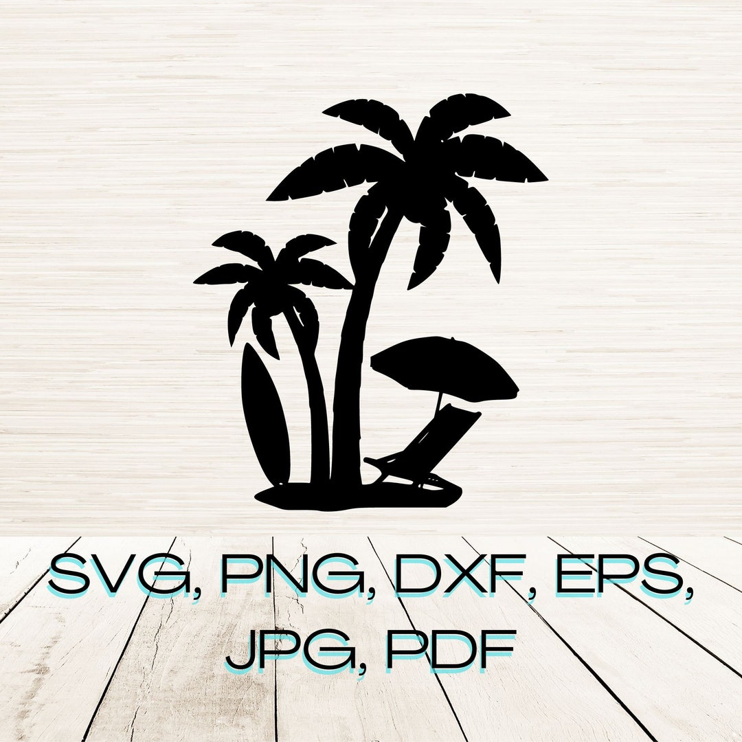 Palm Trees Surf Board Beach Scene Svg Instant Digital Download ...