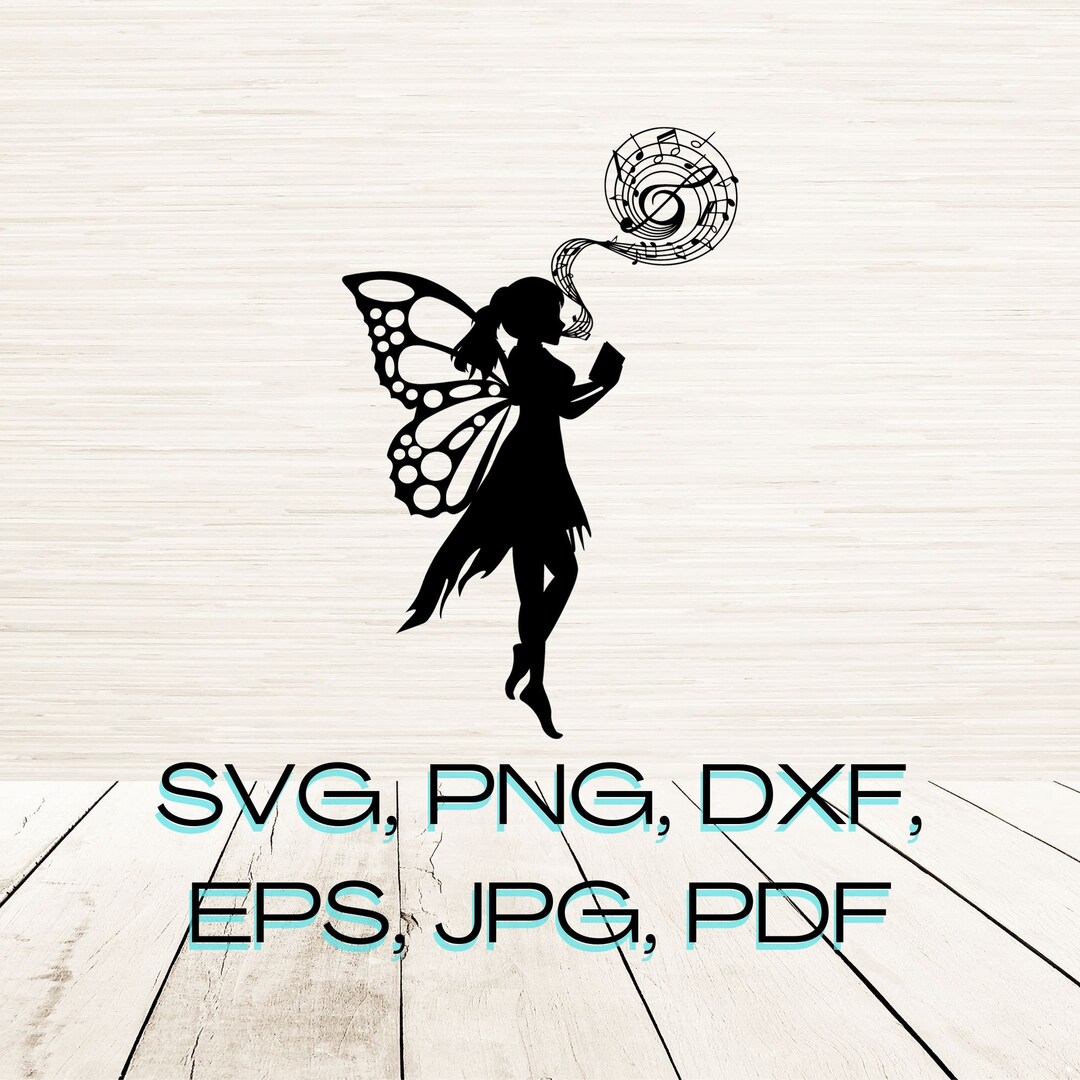 Singing Fairy Black and White Clipart Svg Dxf Eps Jpg Png Instant ...