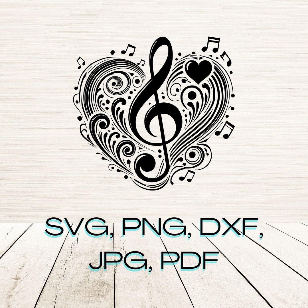 Treble Clef Heart Svg Png Instant Digital Download, Silhouette Clipart ...